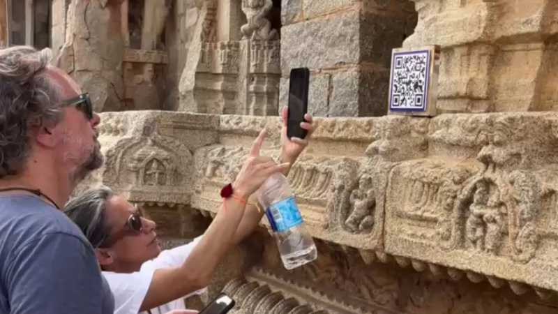 Scan QR code, hear musical sounds of stone pillar at Hampi Vijaya ...